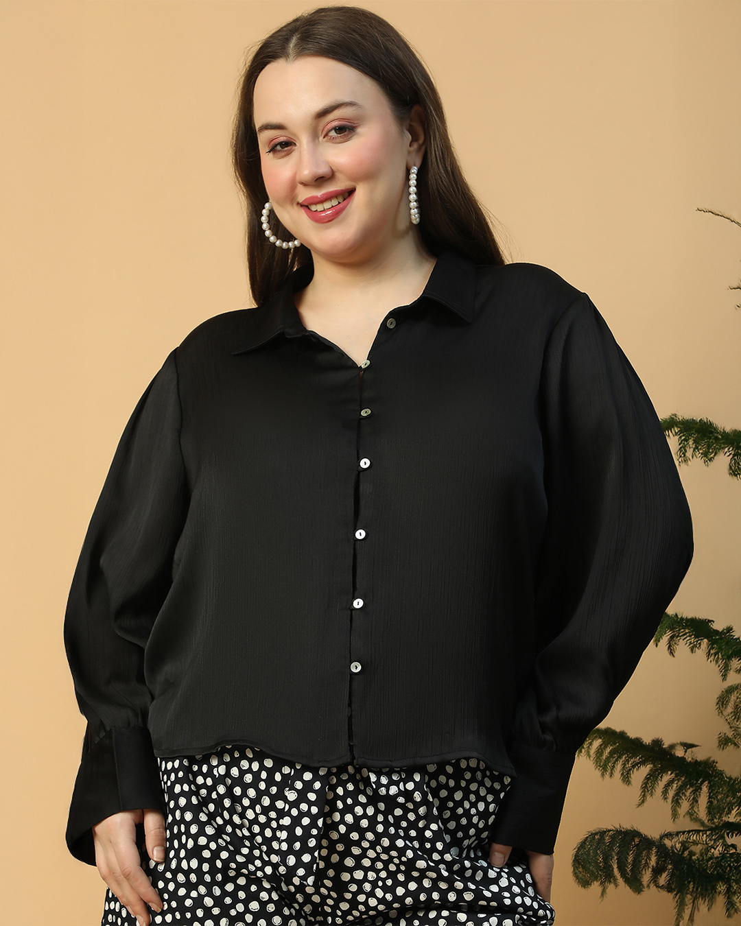 Buy Women's Black Textured Plus Size Shirt Online at Bewakoof