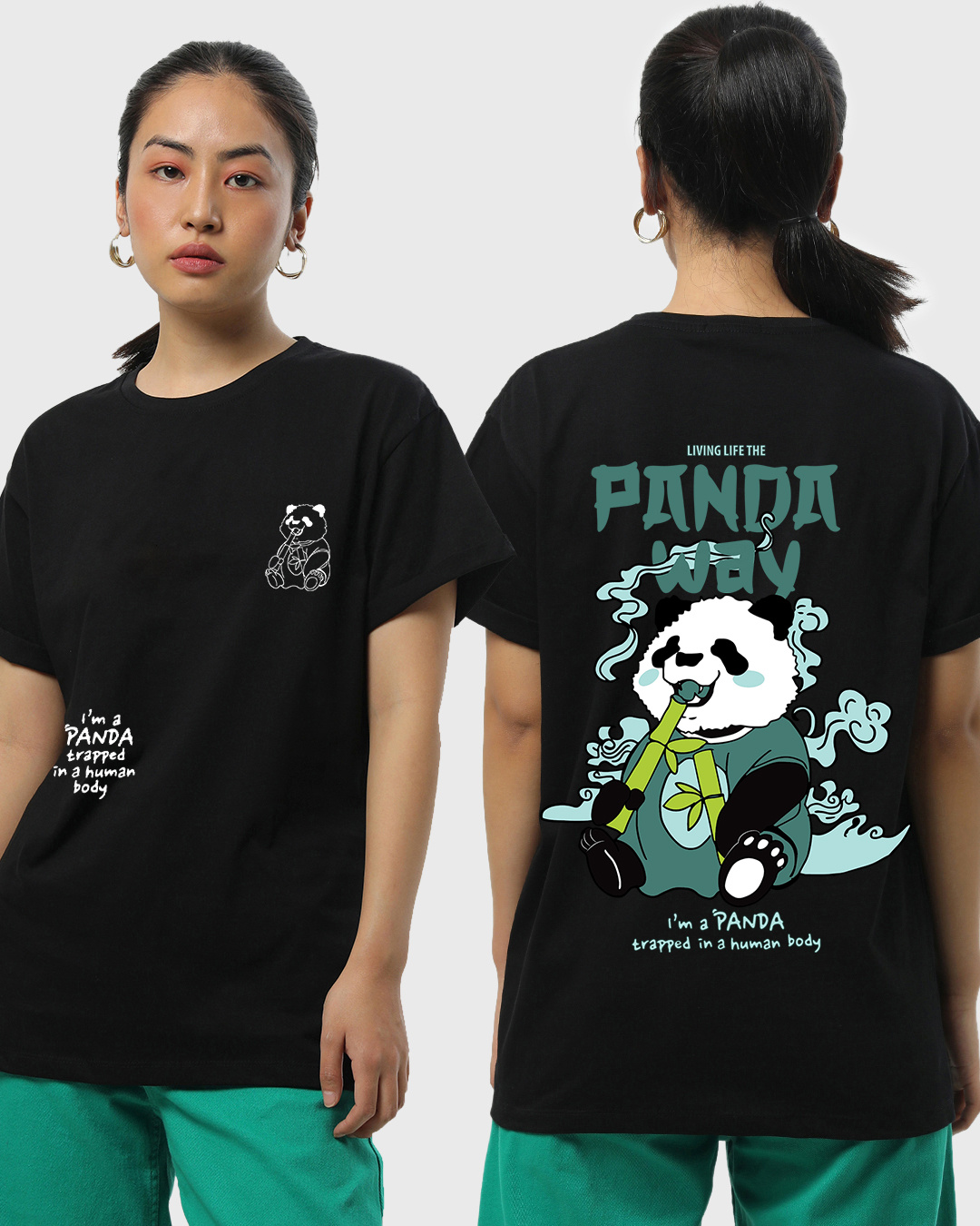 Buy Women's Black The Panda Way Graphic Printed Boyfriend T-shirt ...