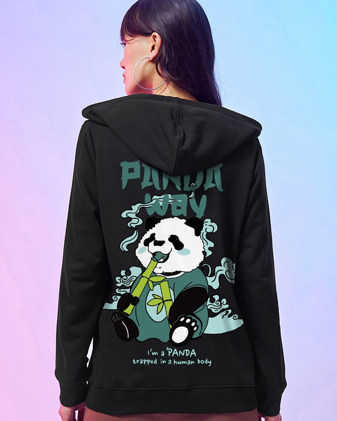 Buy Women's Black The Panda Way Graphic Printed Zipper Hoodies Online at Bewakoof