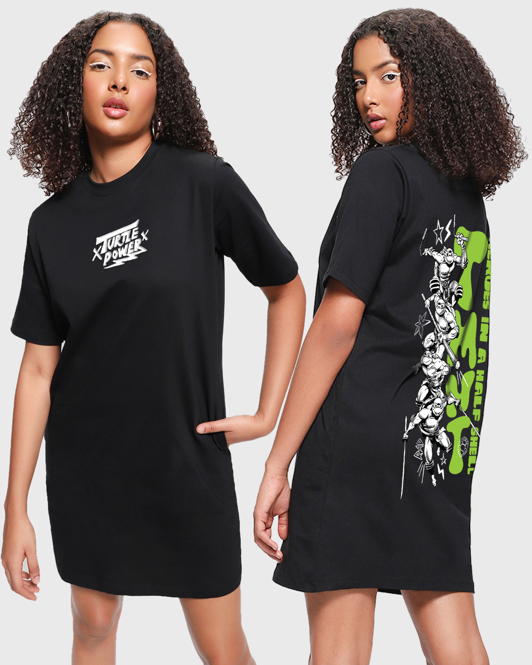 Buy Women's Black Turtle Power Graphic Printed Oversized Dress Online at Bewakoof