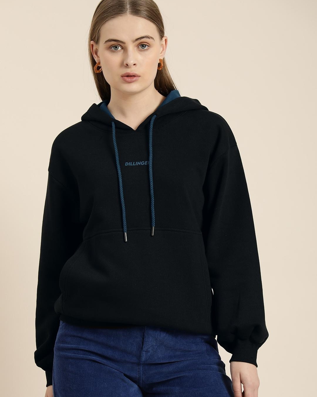 Buy Women's Black Typography Oversized Hoodie Online at Bewakoof