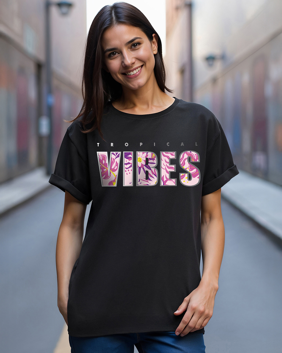 Buy Women's Black Vibes Typography Boyfriend T-shirt Online at Bewakoof