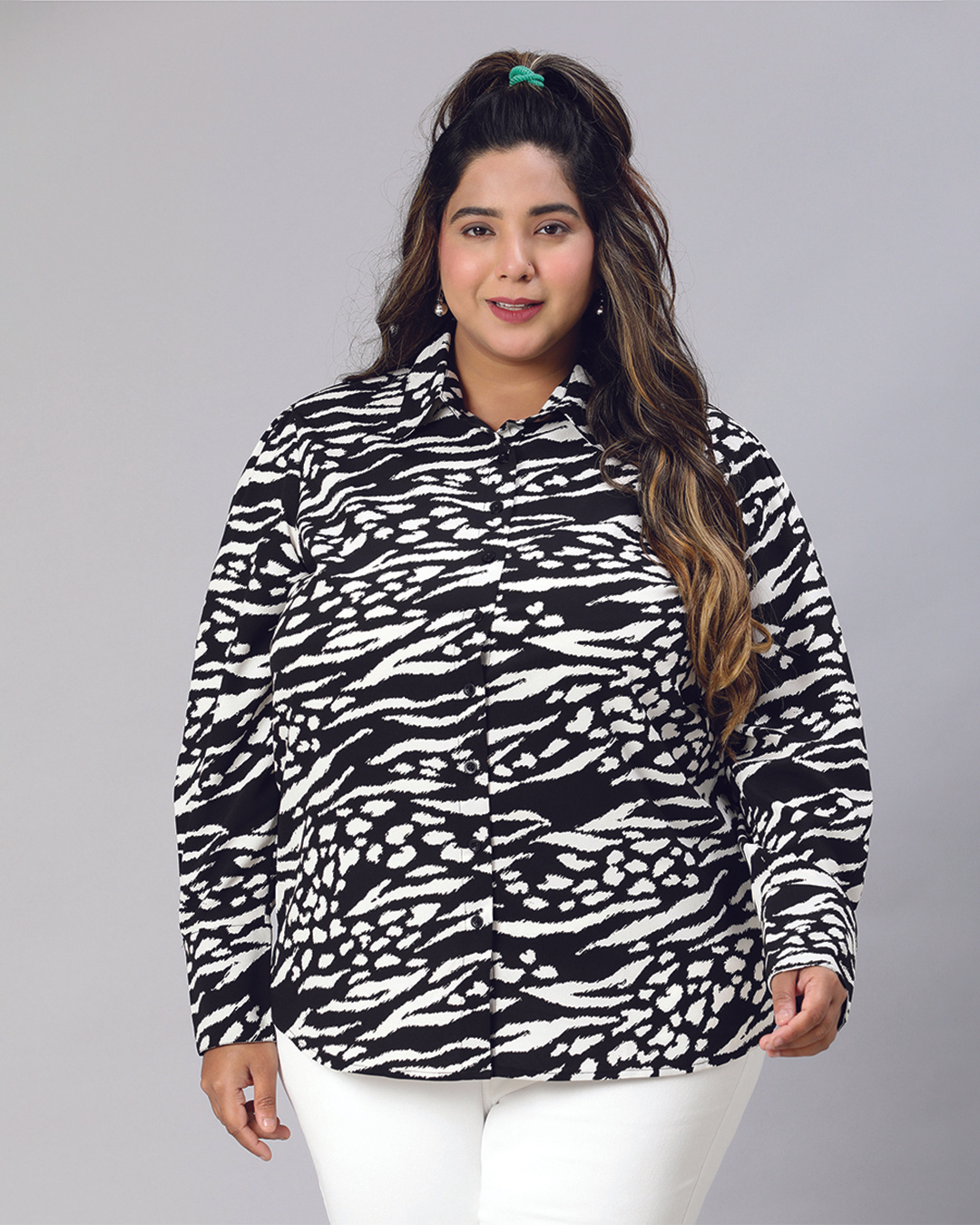 Buy Women's Black & White All Over Printed Plus Size Shirt Online at ...