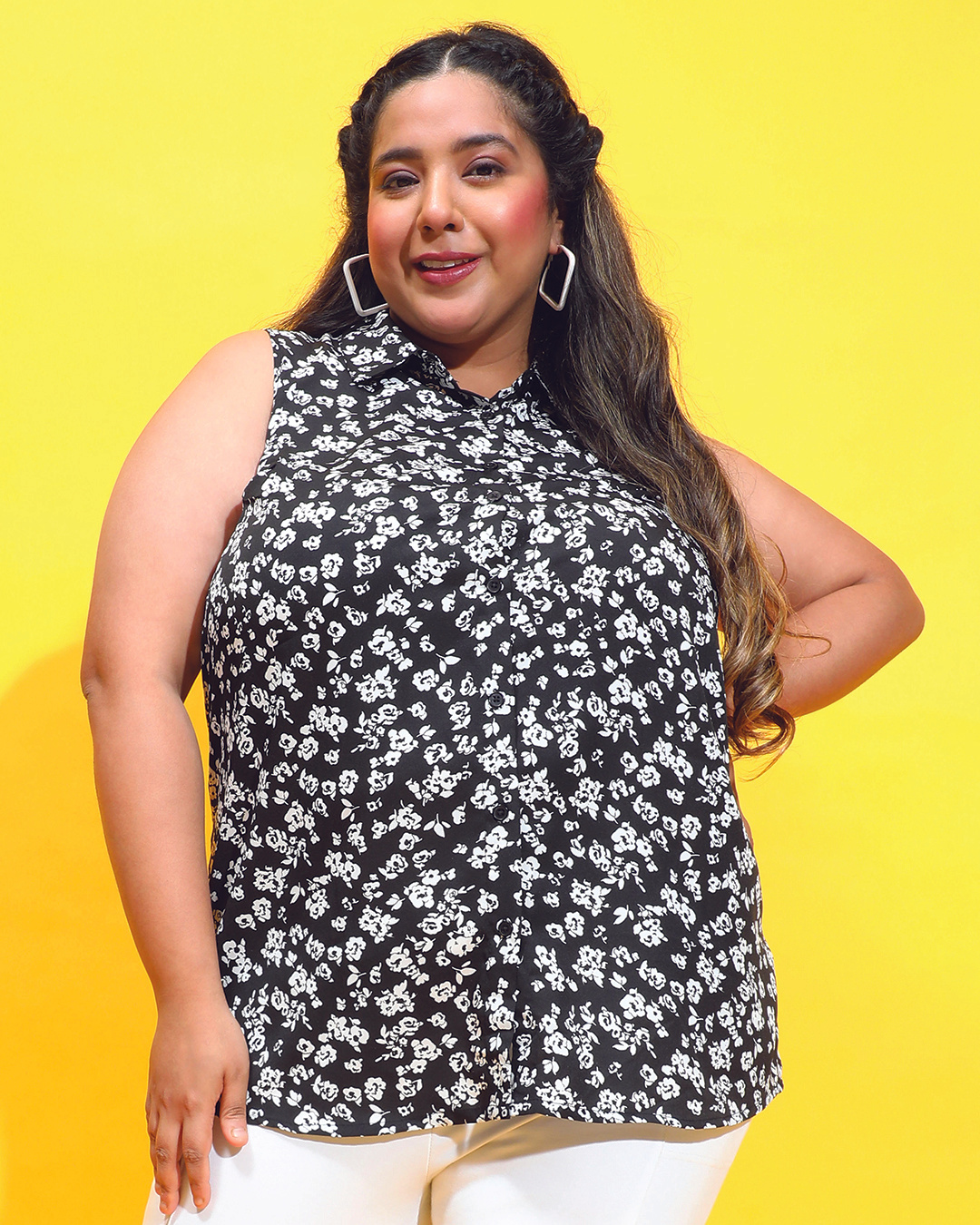 Buy Women's Black & White Floral Printed Plus Size Shirt Online at Bewakoof