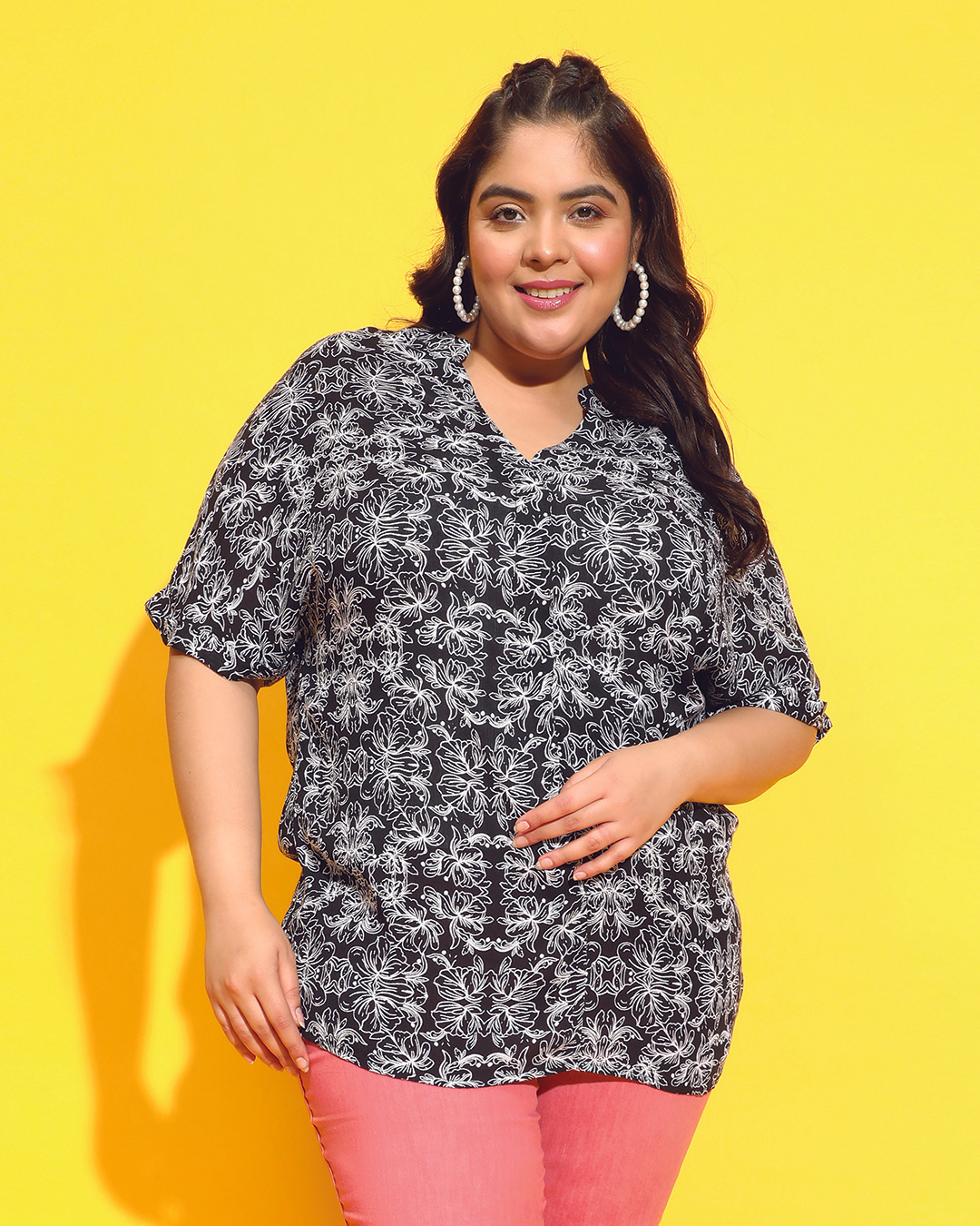 Buy Women's Black & White Floral Printed Plus Size Top Online at Bewakoof