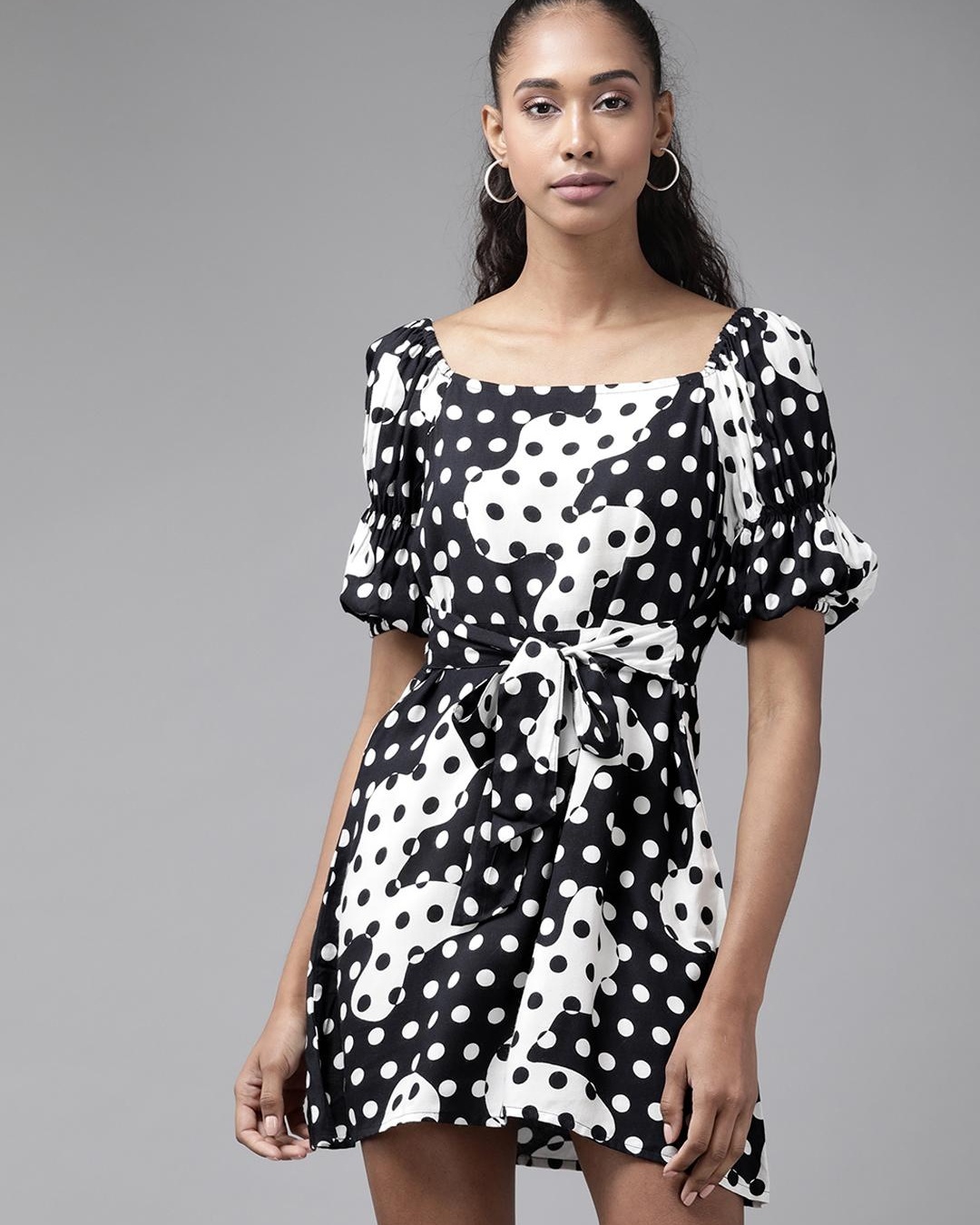 Buy Women's Black & White Polka Printed Dress Online at Bewakoof
