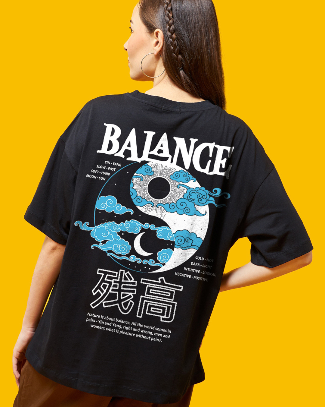 Buy Women's Black World Balance Graphic Printed Oversized T-shirt ...