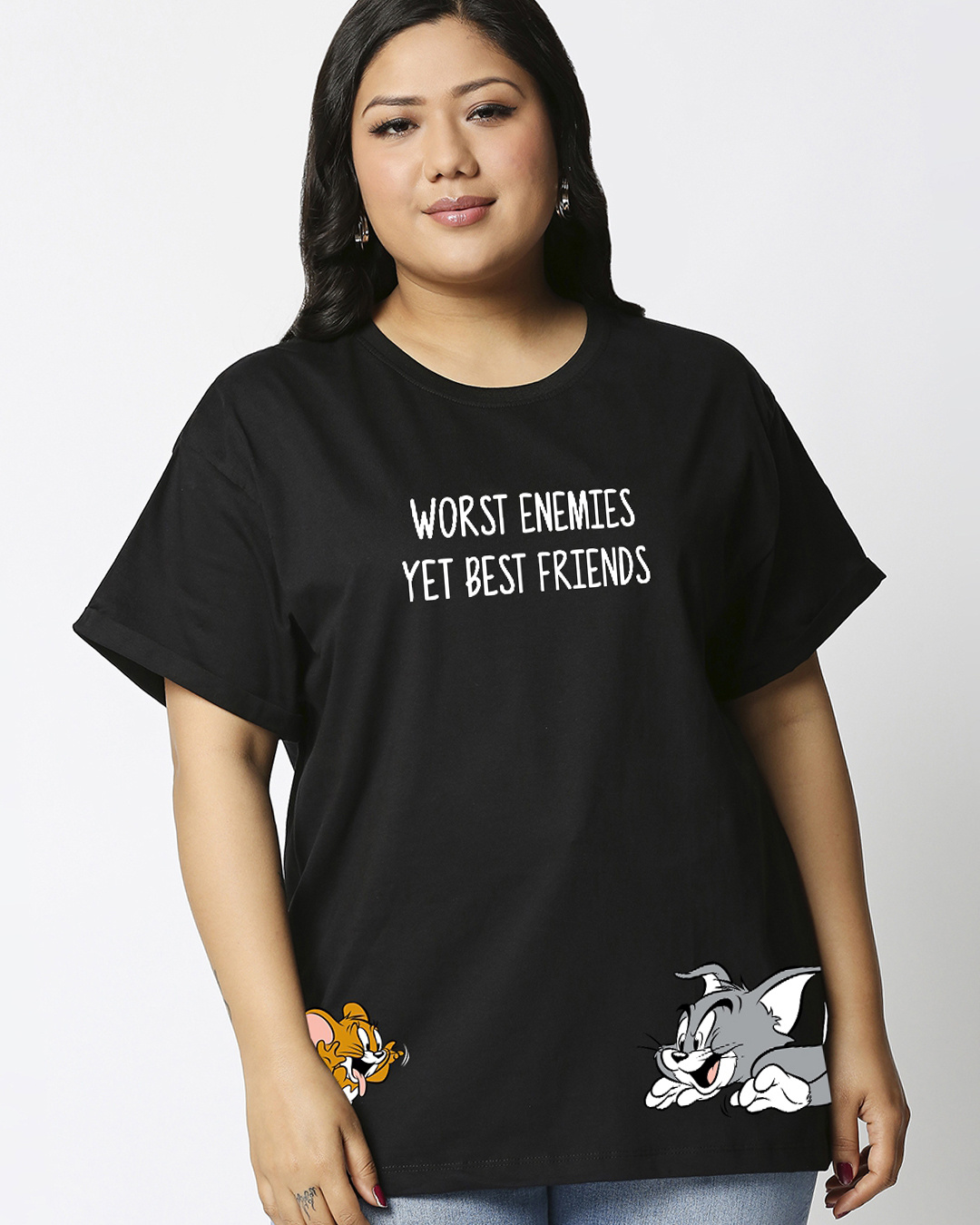 Buy Women's Black Worst Enemies Graphic Printed Plus Size Boyfriend T ...