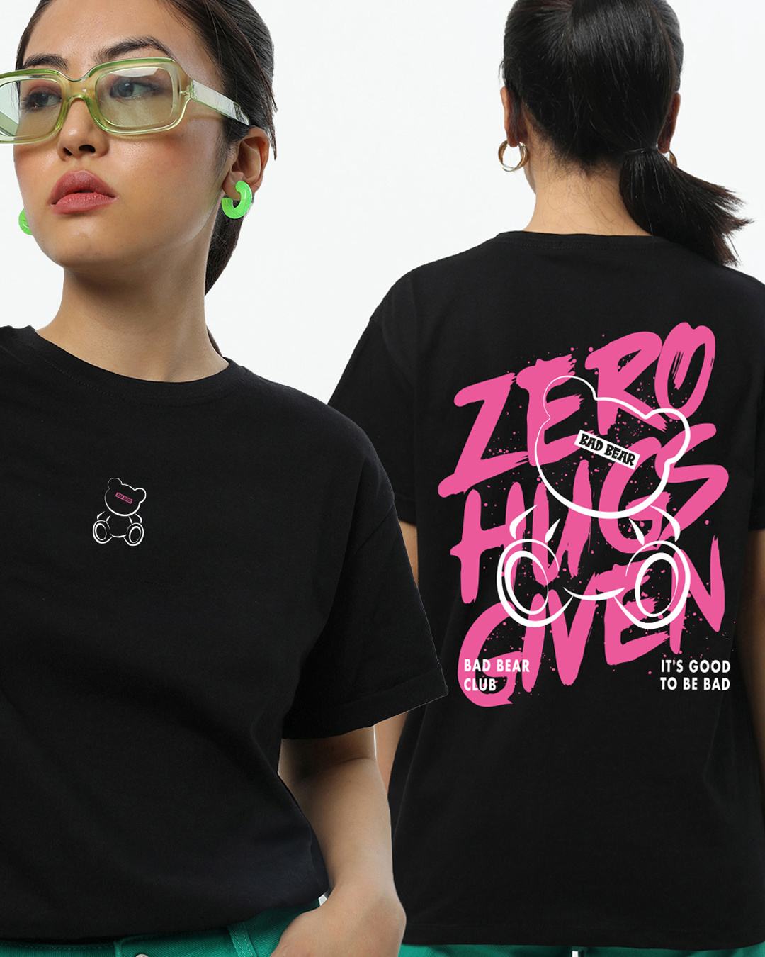 Buy Women's Black Zero Hugs Given Graphic printed Boyfriend T-shirt Online at Bewakoof