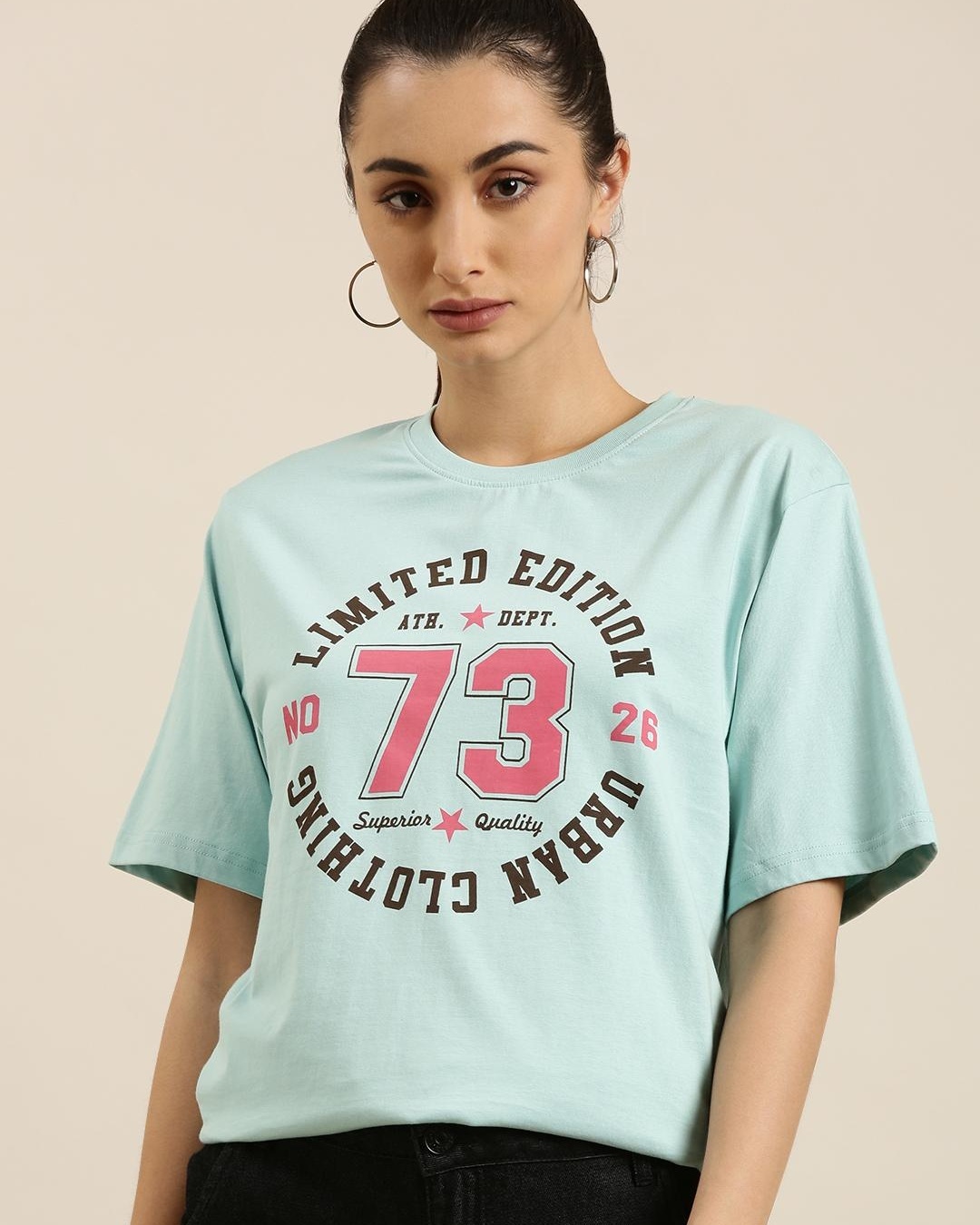 Buy Women's Blue 73 Typography Oversized T-shirt Online at Bewakoof