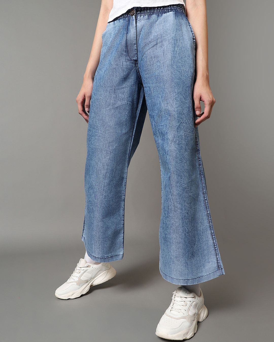 Buy Women's Blue Acid Wash Wide Leg Pants Online at Bewakoof