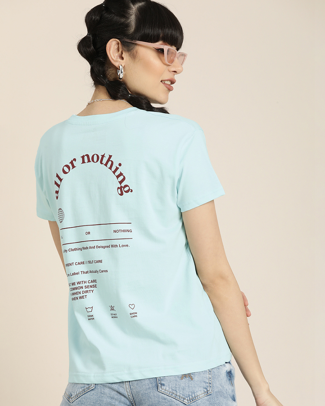 Buy Women's Blue All or Nothing Typography Oversized T-shirt Online at ...