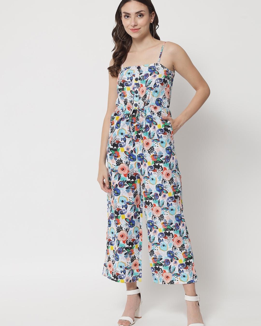 Buy Women's Blue All Over Floral Printed Jumpsuit Online at Bewakoof