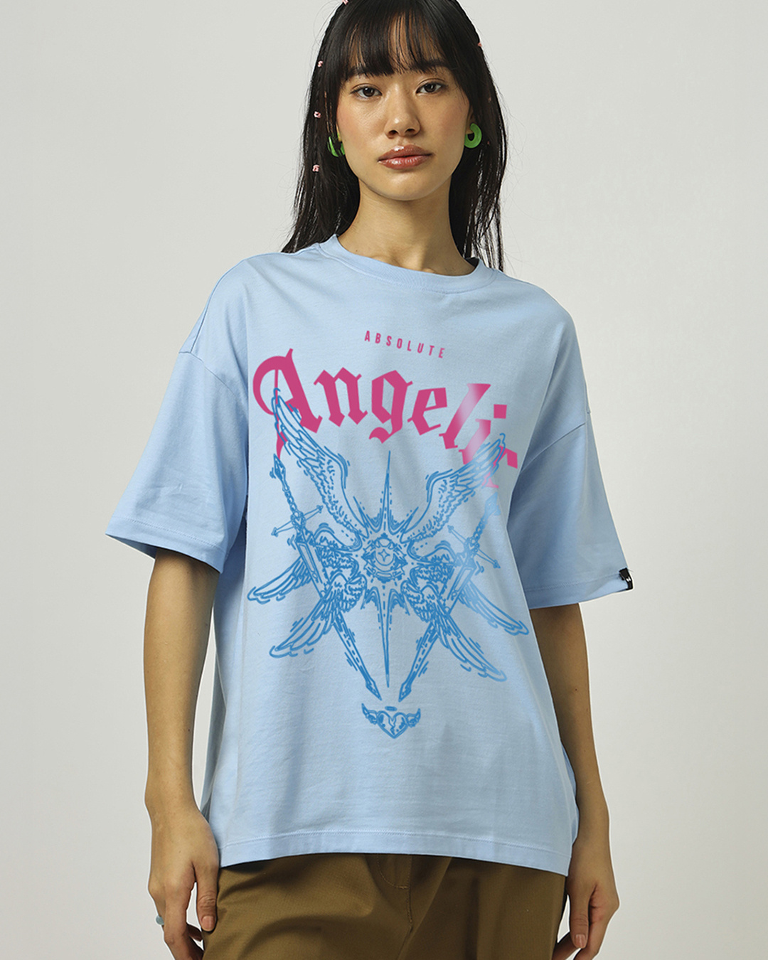 Buy Women's Blue Angelic Graphic Printed Oversized T-shirt Online at ...