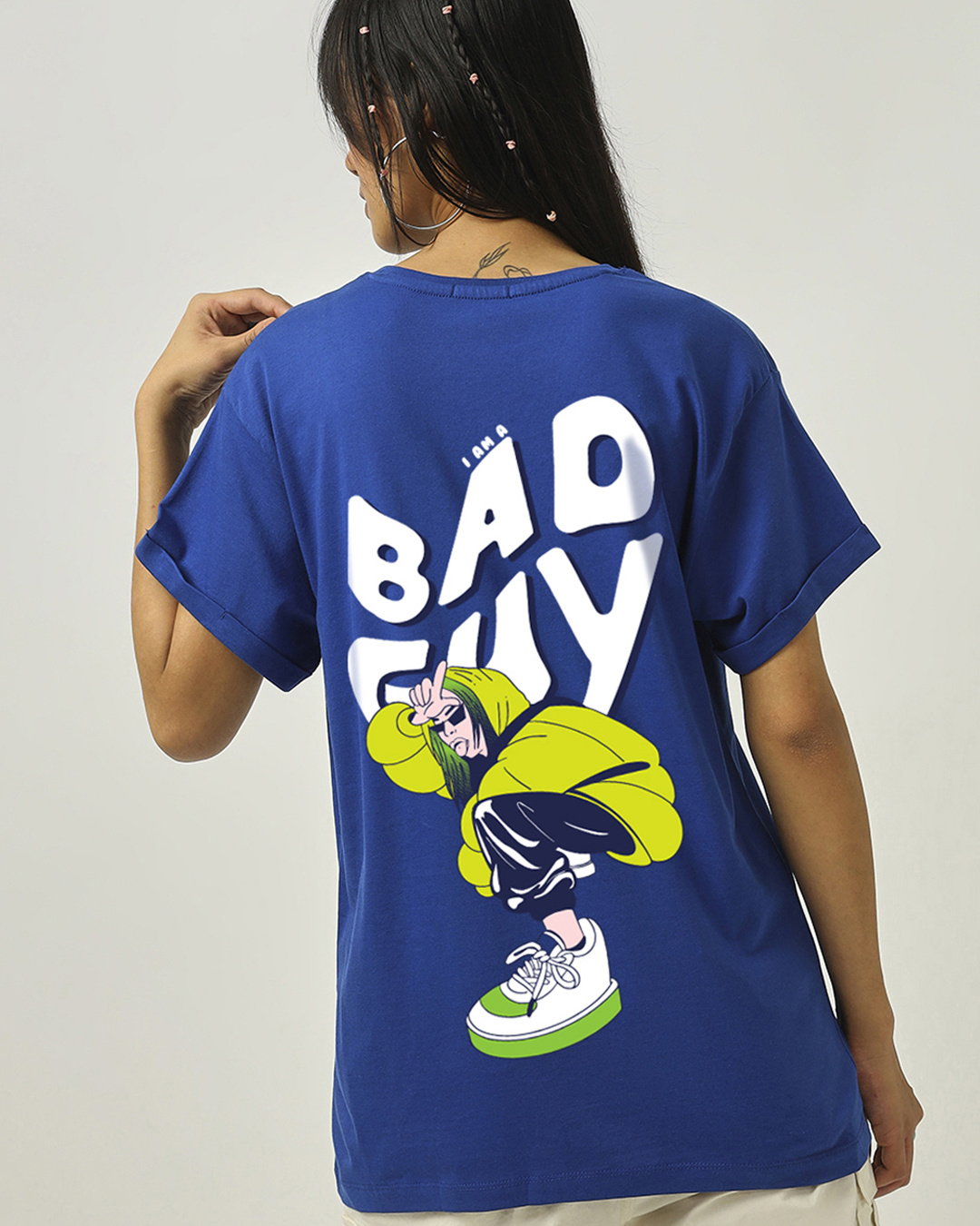 Buy Women's Blue Bad Guy Billie Graphic Printed Boyfriend T-shirt ...