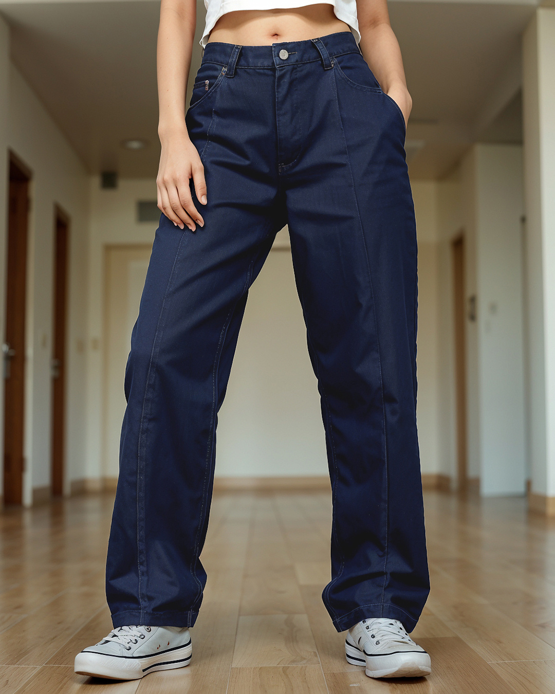 Buy Women's Blue Baggy Straight Fit Jeans Online at Bewakoof
