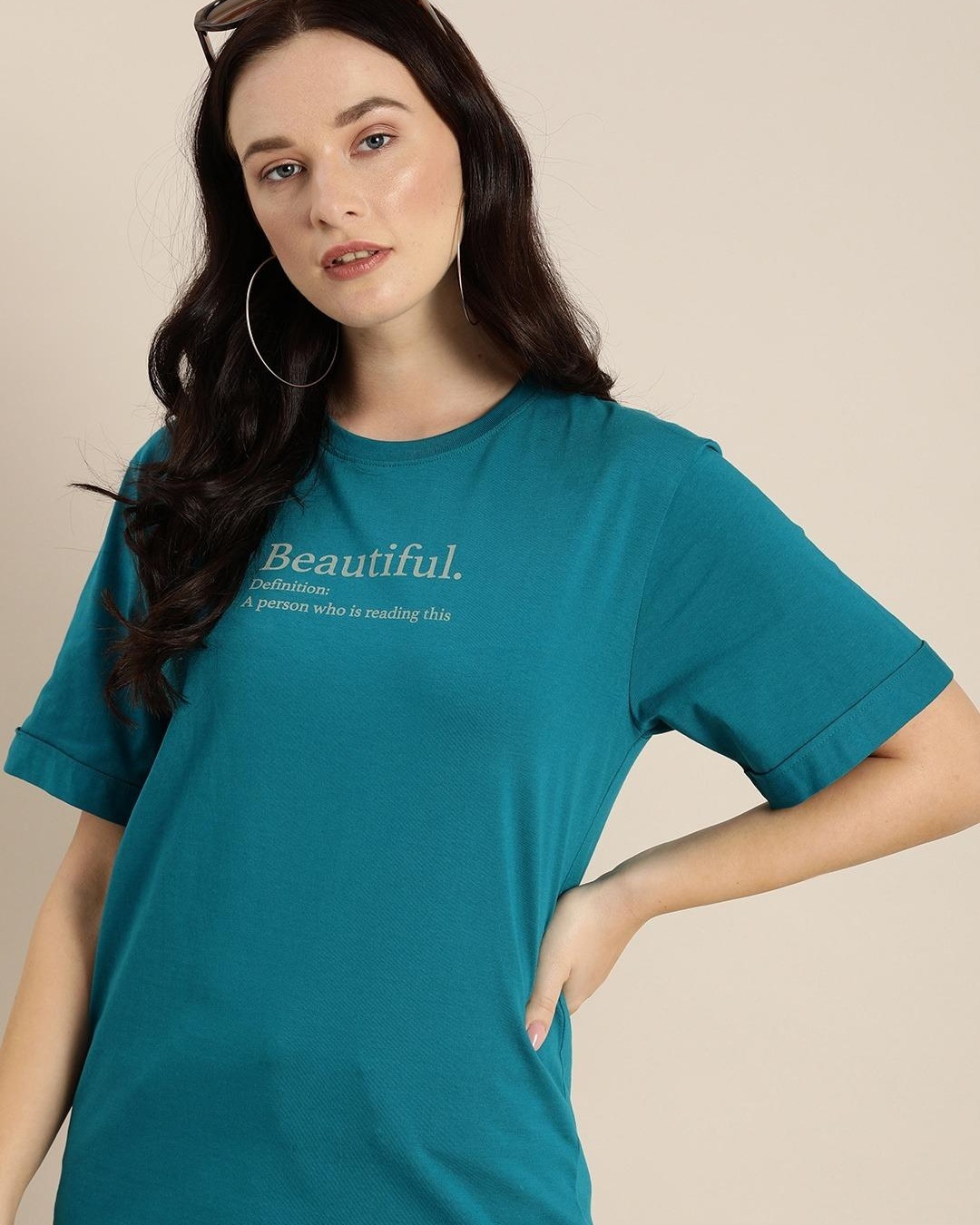 Buy Women's Blue Beautiful Typography Oversized T-shirt Online at Bewakoof