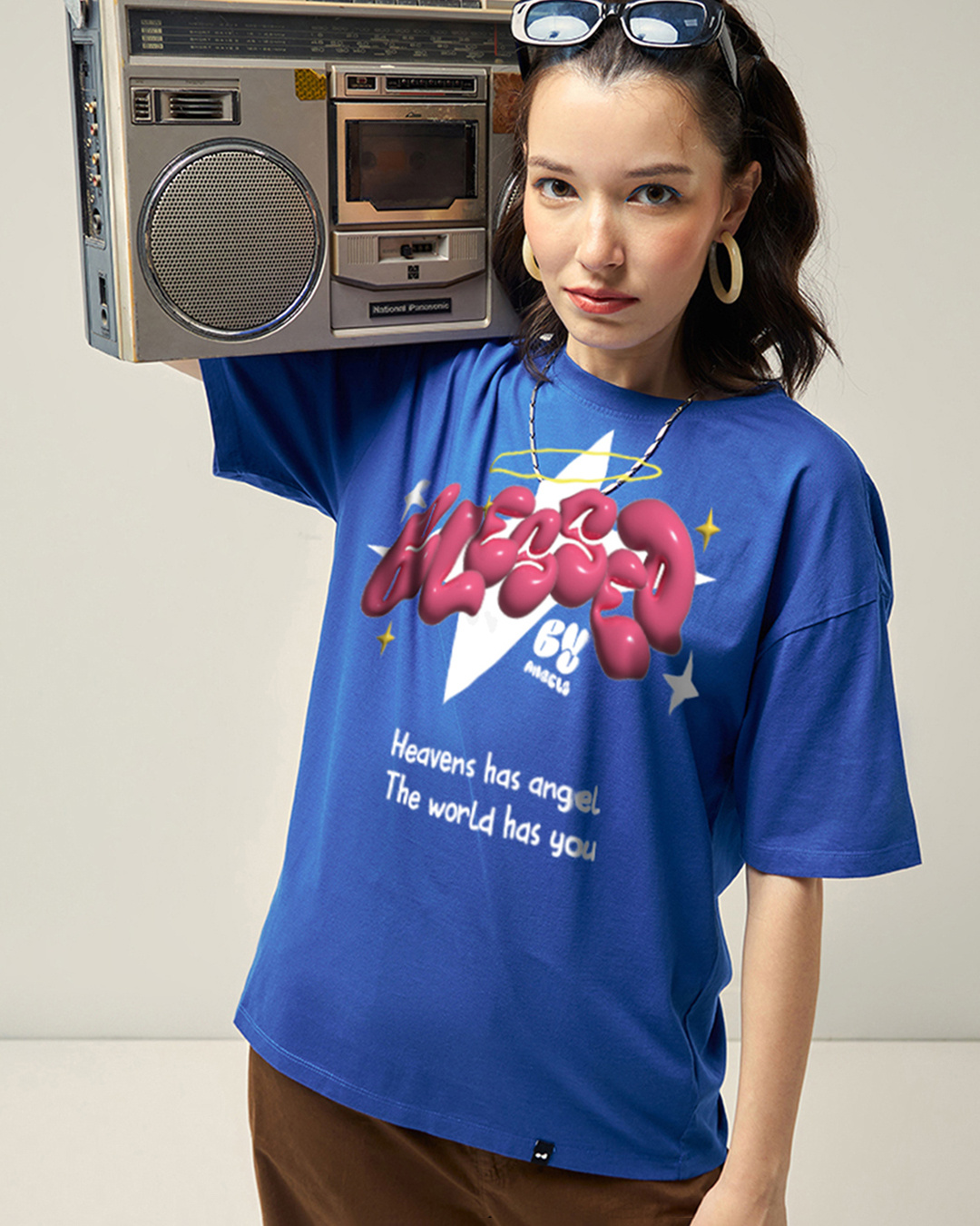 Buy Women's Blue Blessed Graphic Printed Oversized T-shirt Online at ...