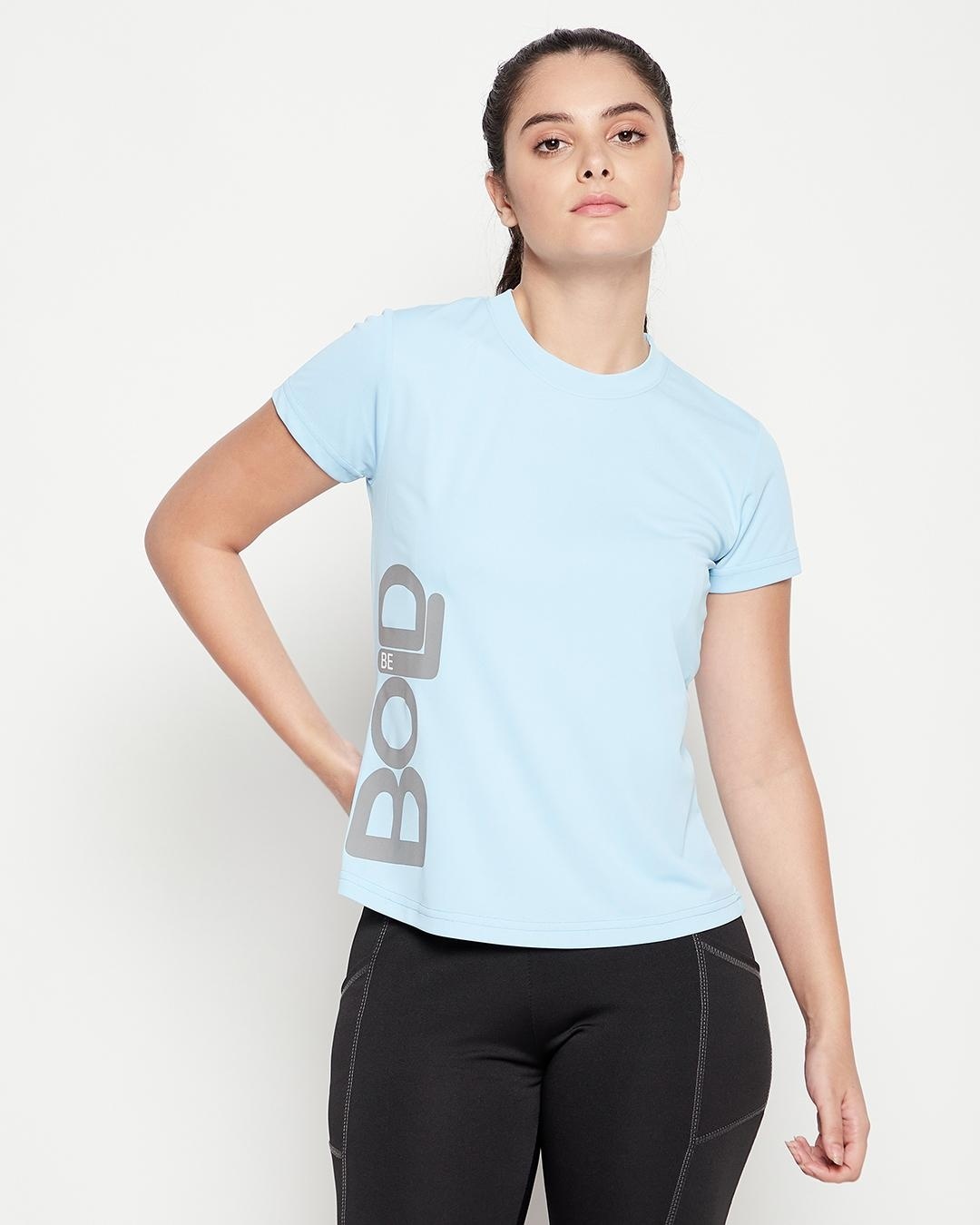 Buy Women's Blue Bold Typography Activewear T-shirt Online at Bewakoof