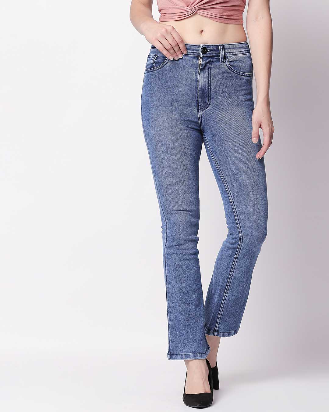 Buy Women's Blue Bootcut High Rise Clean Look Stretchable Jeans Online ...