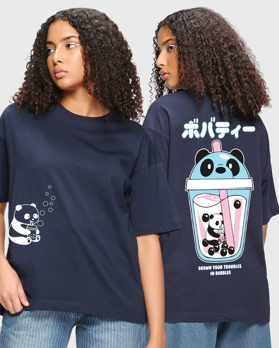 Buy Women's Navy Blue Bubble Panda Graphic Printed Oversized T-shirt ...