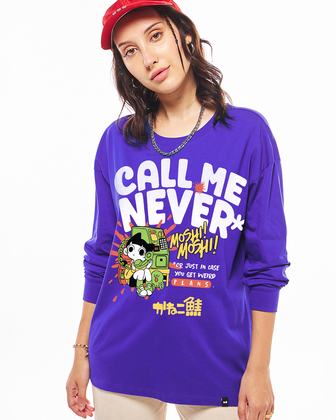 Buy Women's Blue Call me never Graphic Printed Oversized T-shirt Online ...