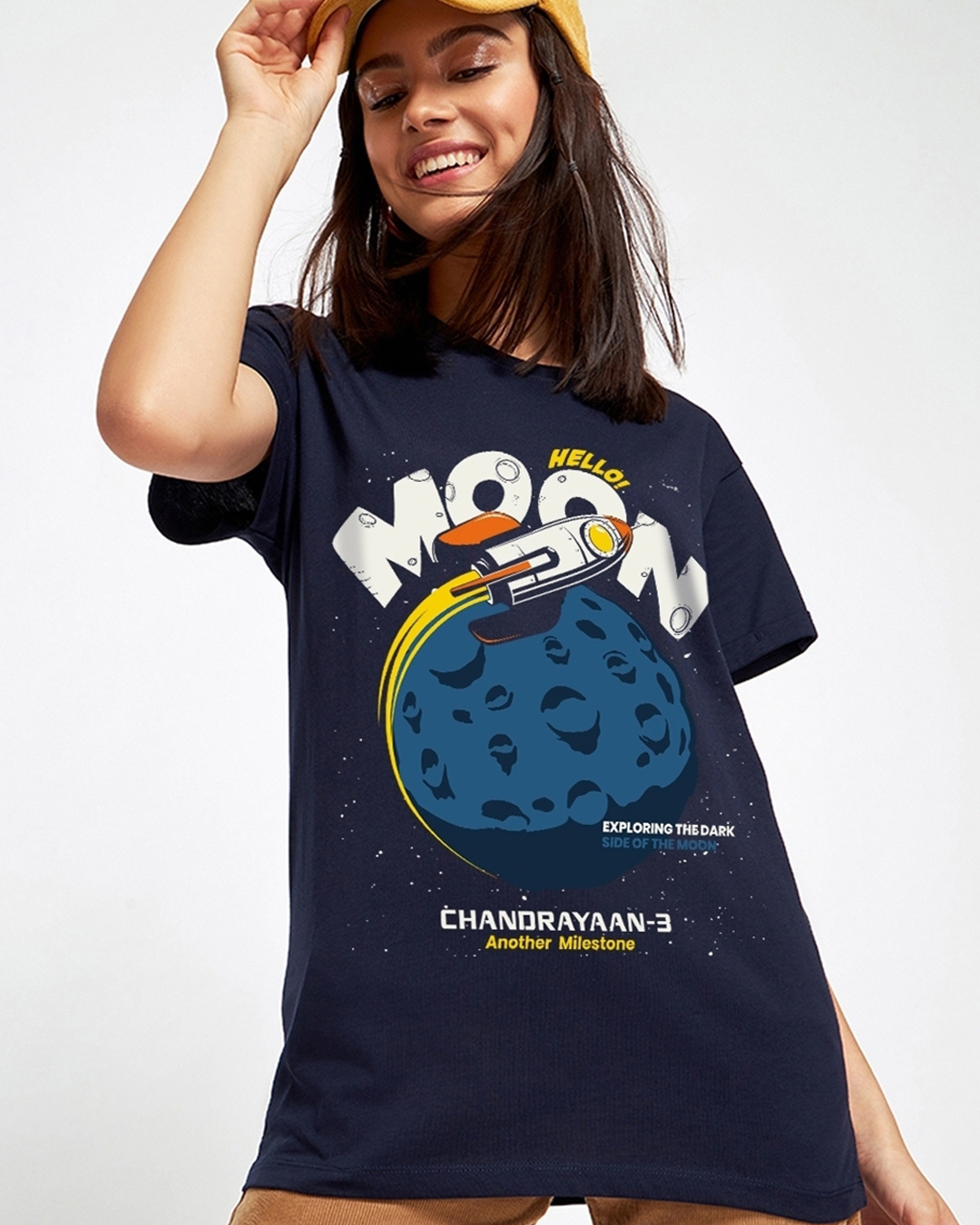 Buy Women's Blue Chandrayaan 3 Hello Moon Graphic Printed Boyfriend T ...