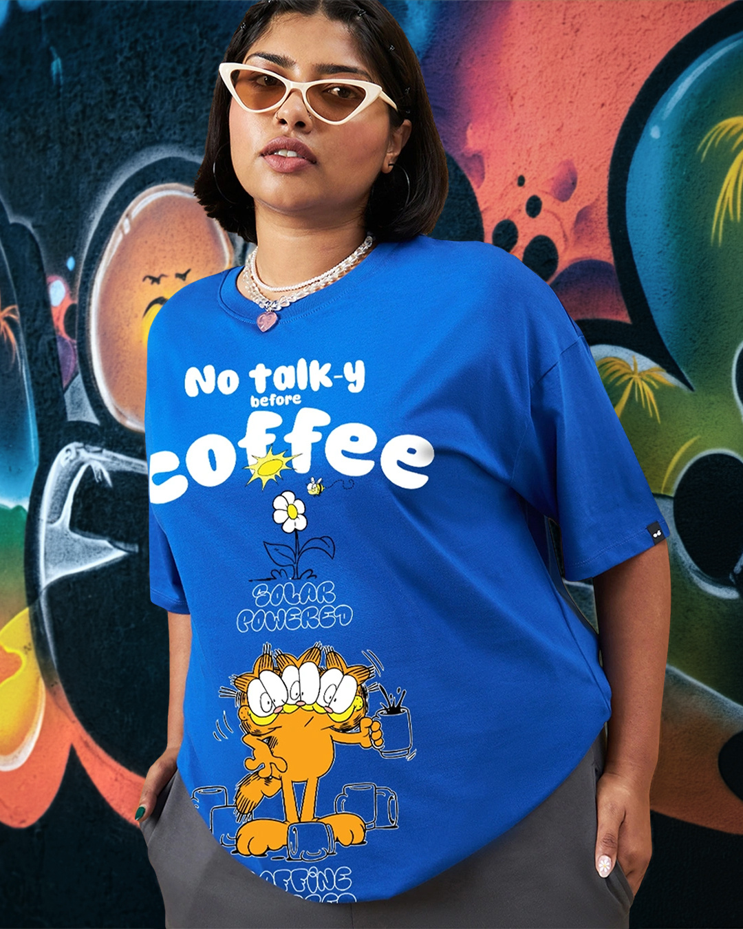 Buy Women's Blue Coffee Lover Graphic Printed Oversized Plus Size T-shirt Online at Bewakoof