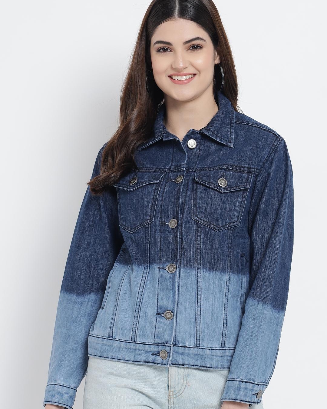 Buy Women's Blue Color Block Denim Jacket Online at Bewakoof