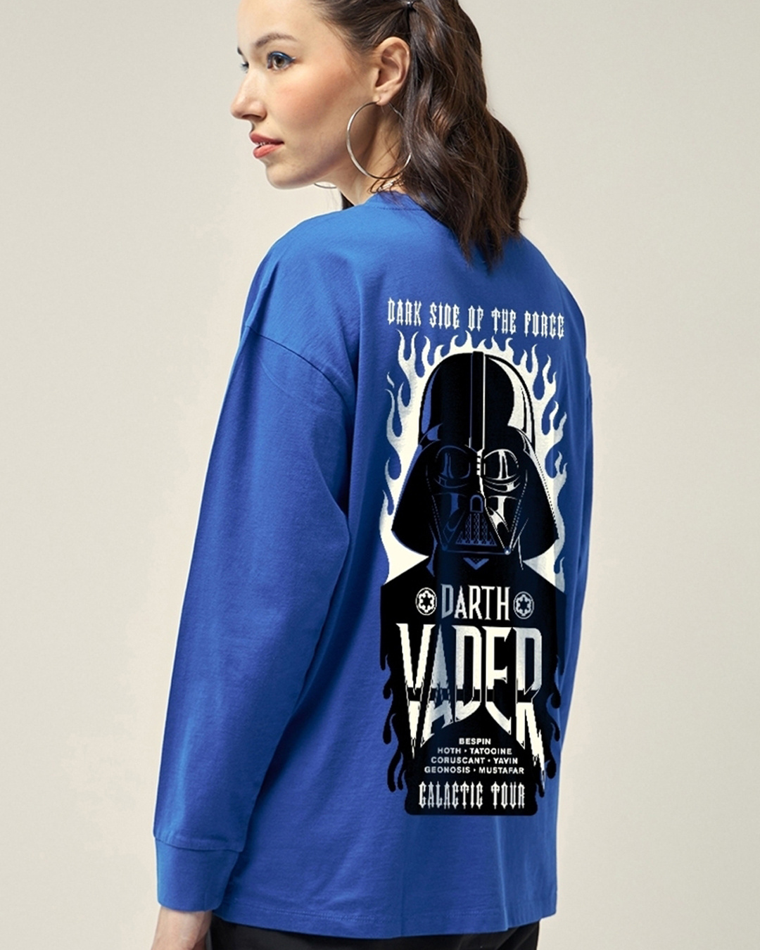 Buy Women's Blue Darth Vader Graphic Printed Oversized T-shirt Online at Bewakoof