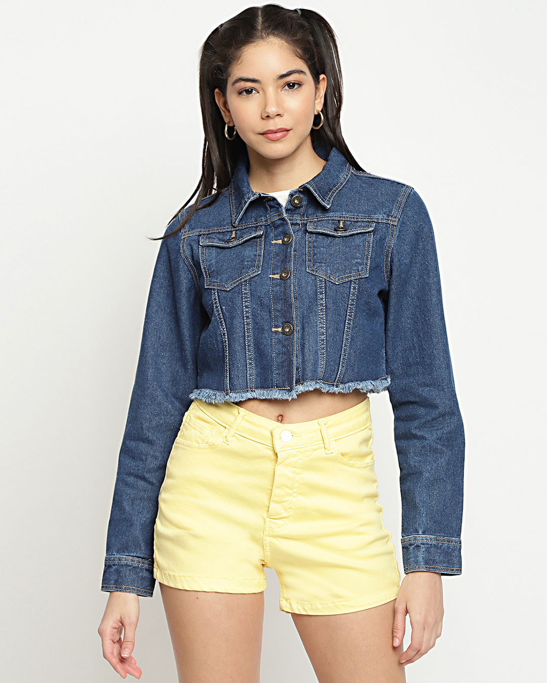 Buy Women's Blue Denim Cropped Jacket Online at Bewakoof