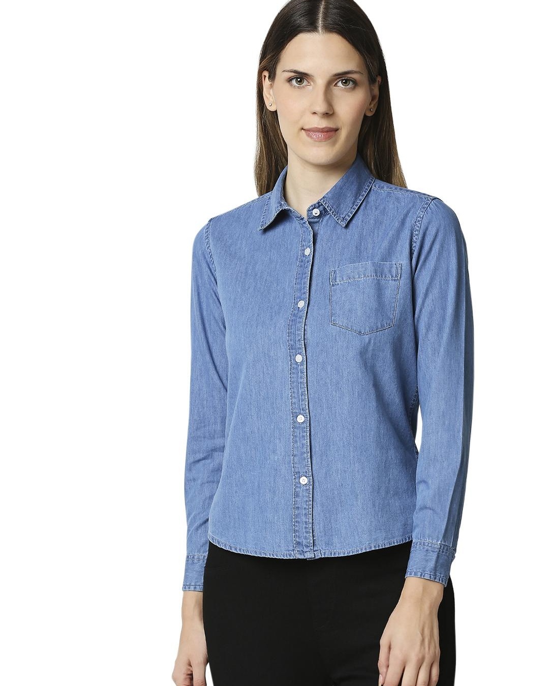 Buy Women's Blue Denim Shirt Online at Bewakoof