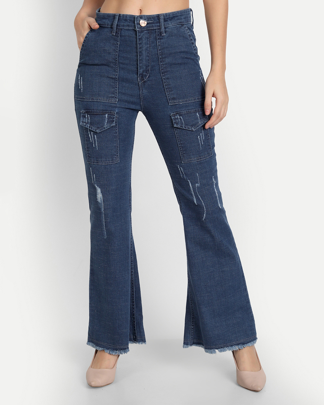 Buy Women's Blue Distressed Bootcut Jeans for Women Blue Online at Bewakoof