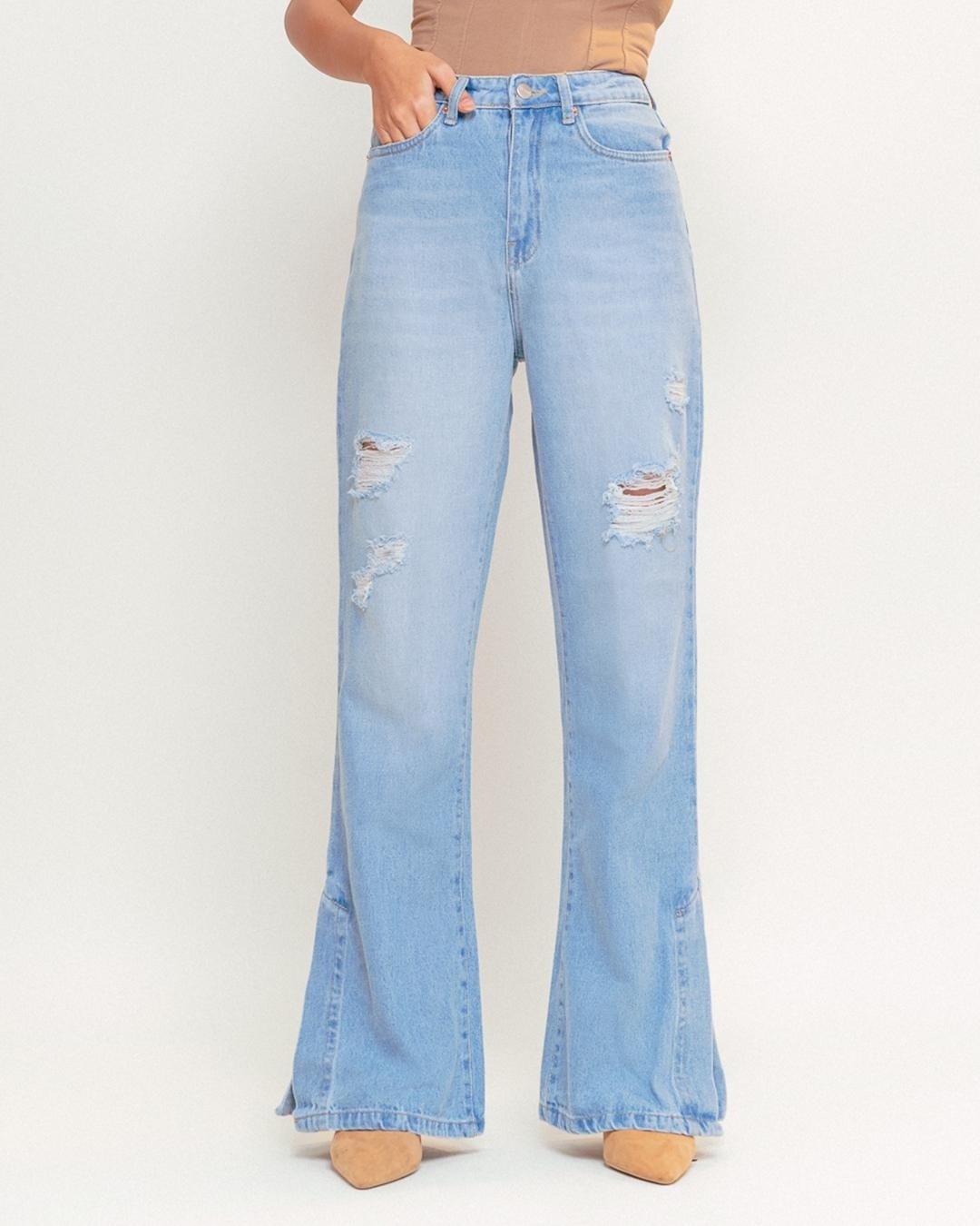 Buy Women's Blue Distressed Side Slit Bootcut Jeans Online at Bewakoof