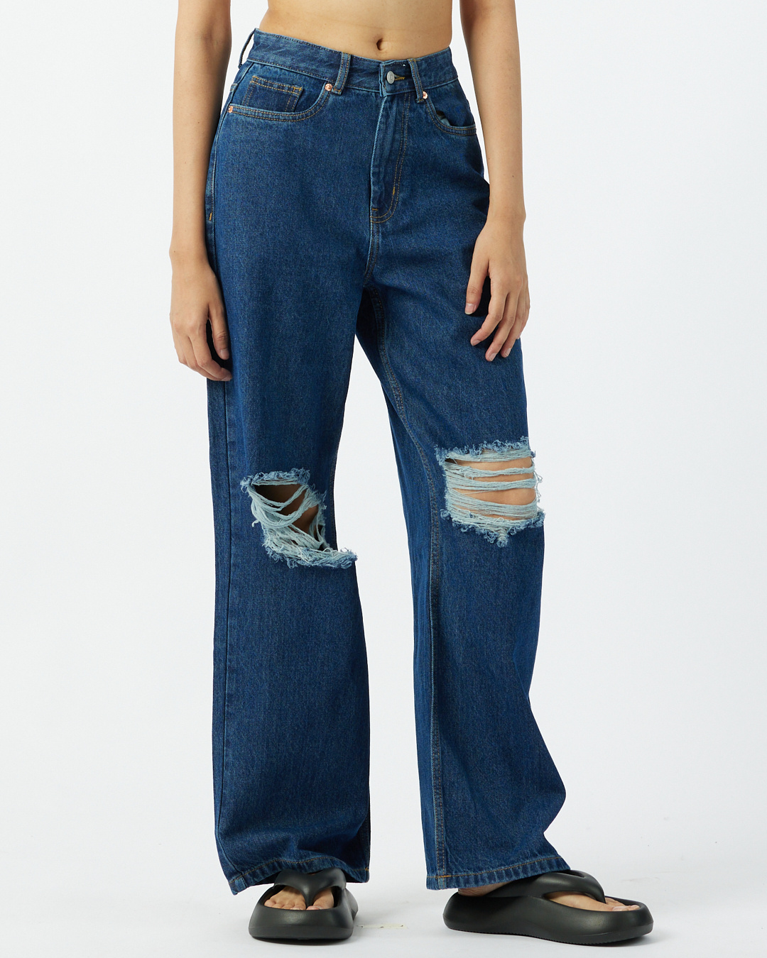 Buy Women's Blue Distressed Super Loose Fit Jeans Online at Bewakoof