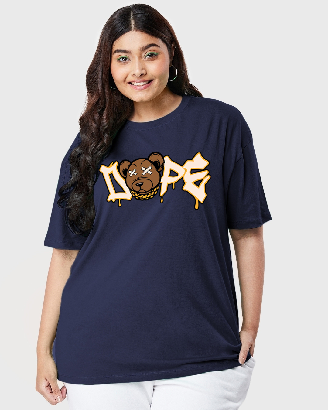Buy Women's Blue Dope Bear Graphic Printed Oversized Plus Size T-shirt Online at Bewakoof