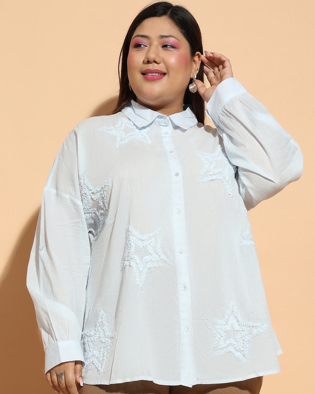 Buy Women's Blue Embroidered Plus Size Shirt Online at Bewakoof