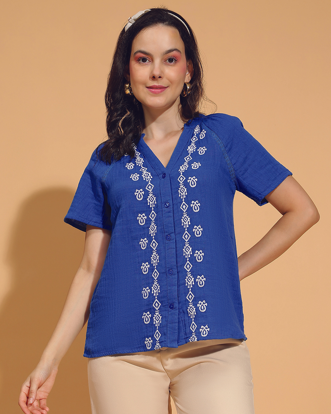 Buy Women's Blue Embroidered Top Online at Bewakoof