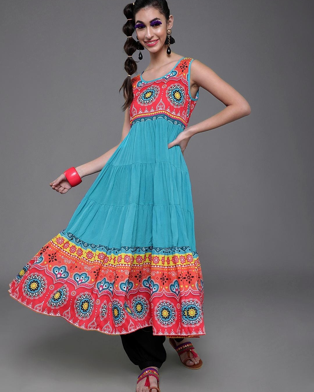 Buy Womens Blue Ethnic Motif Printed Anarkali Kurta Online At Bewakoof