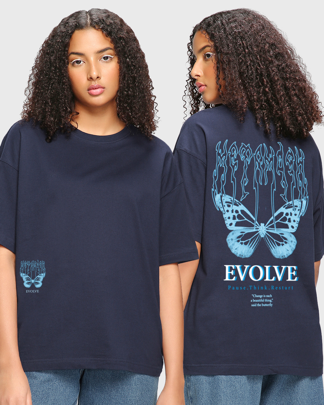 Buy Women's Blue Evolve Graphic Printed Oversized T-shirt Online at Bewakoof