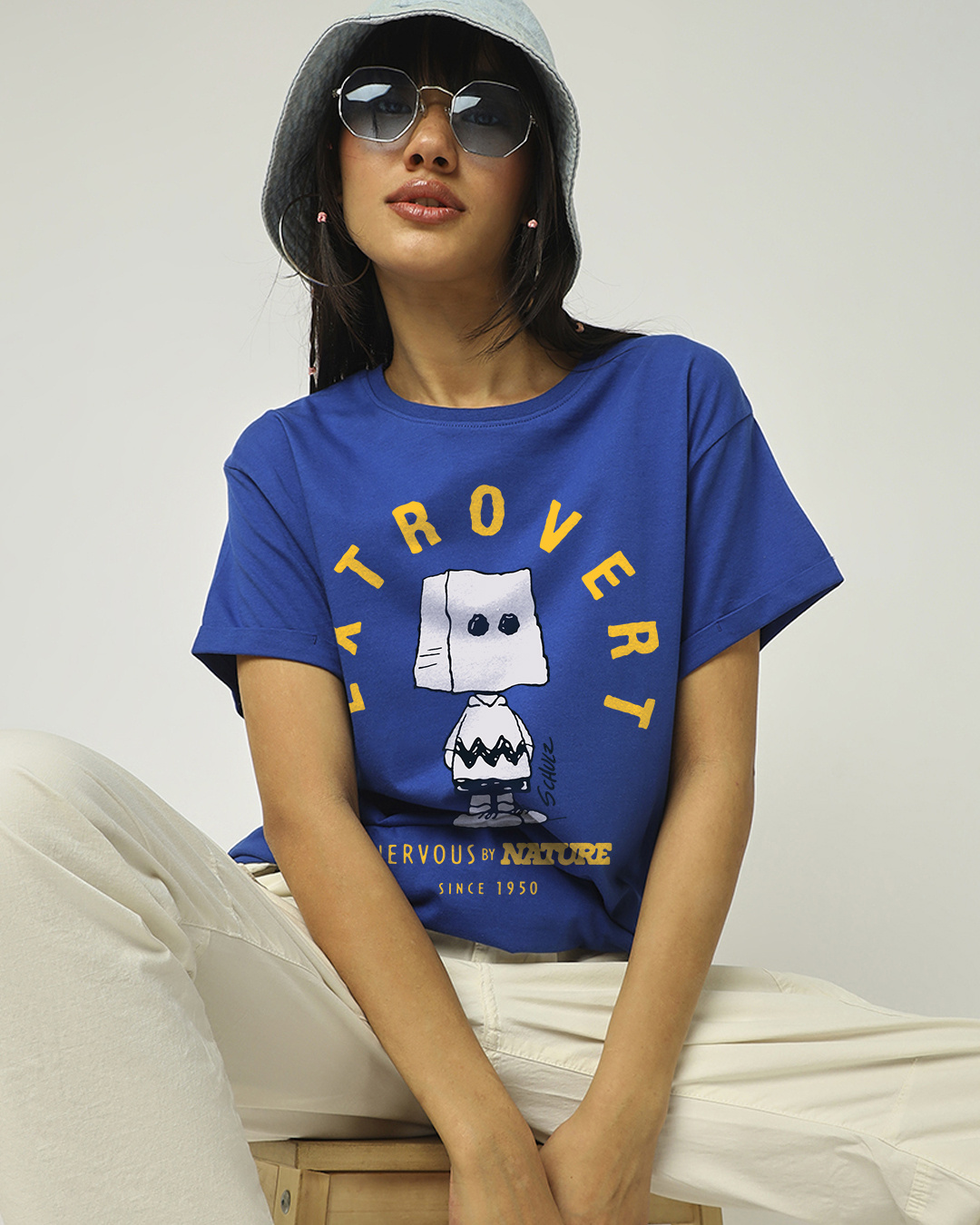 Buy Women's Blue Extrovert Graphic Printed Boyfriend T-shirt Online at ...