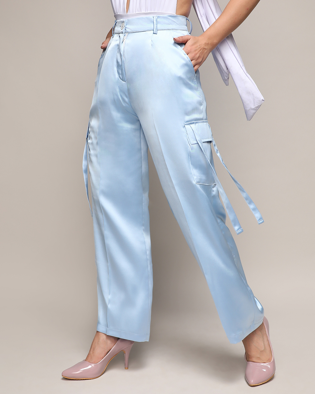 Buy Women's Blue Flared Cargo Pants Online at Bewakoof