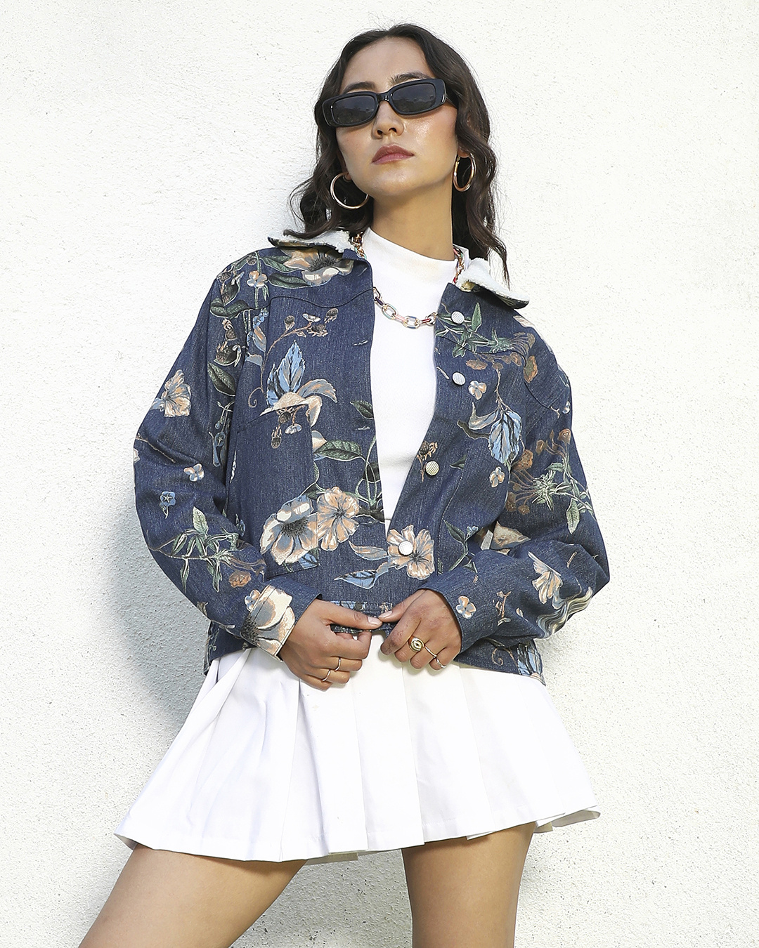 Buy Women's Blue Floral Printed Denim Jacket Online at Bewakoof