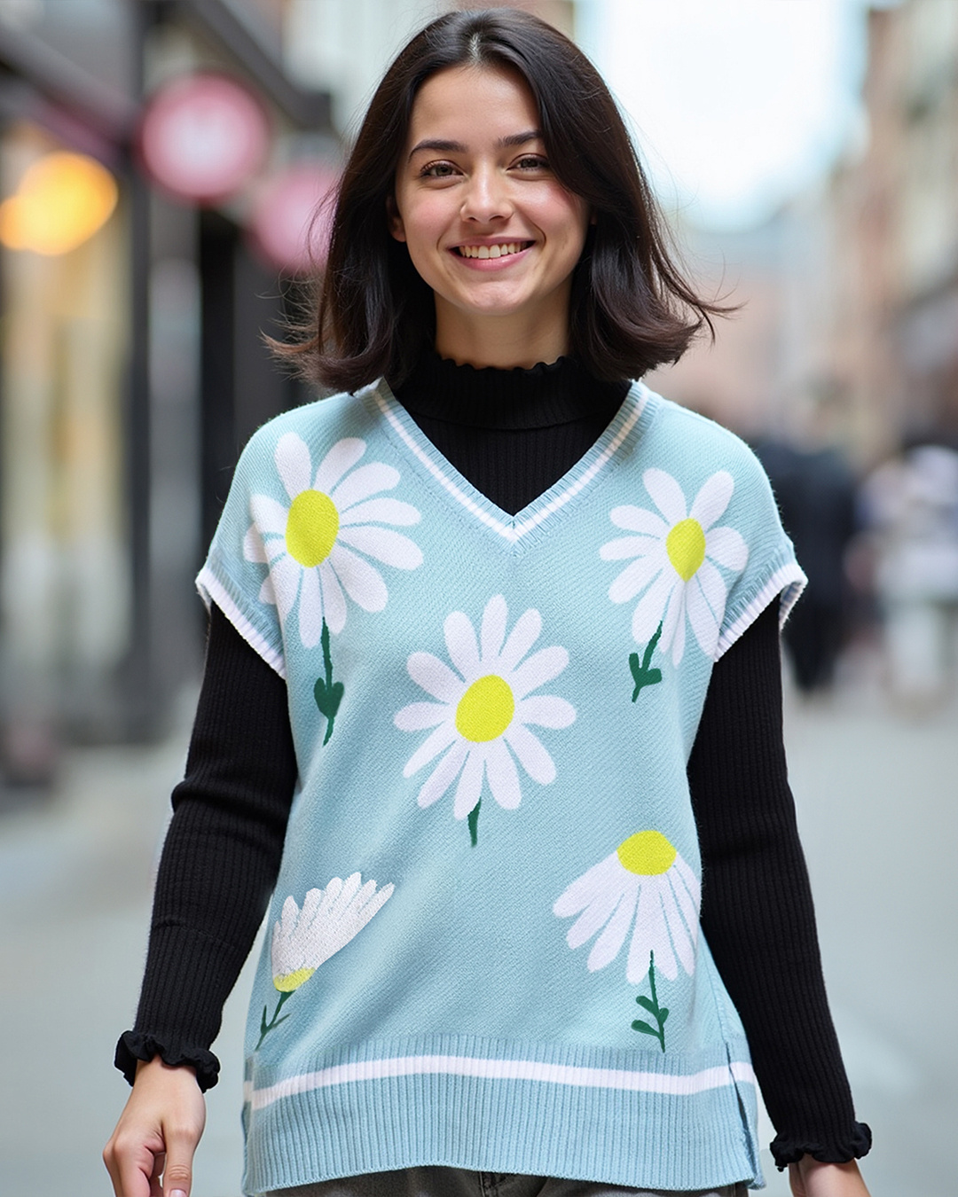 Buy Women's Blue Floral Printed Oversized Sweater Online at Bewakoof