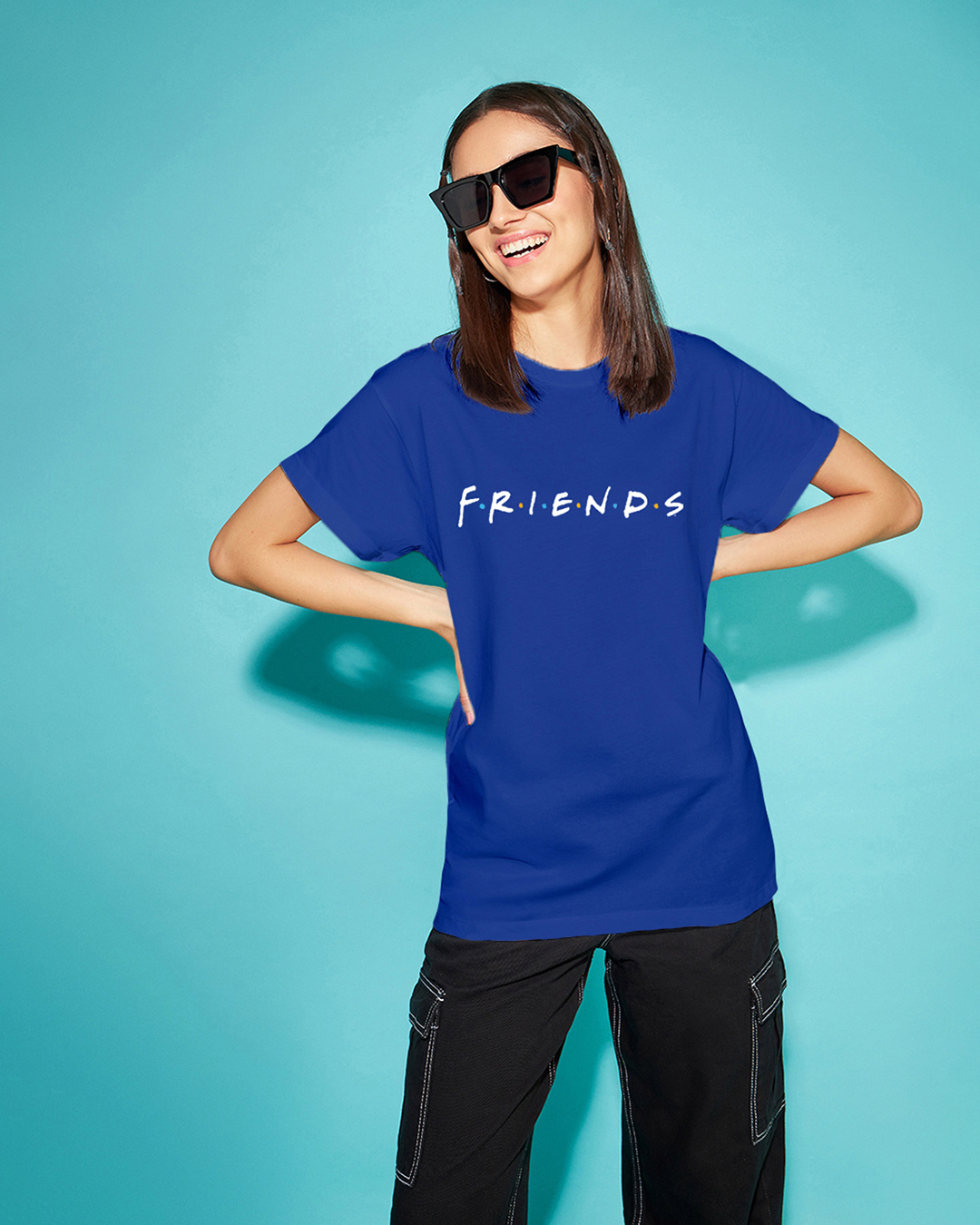 Buy Women's Blue Friends logo Graphic Printed Boyfriend T-shirt Online ...