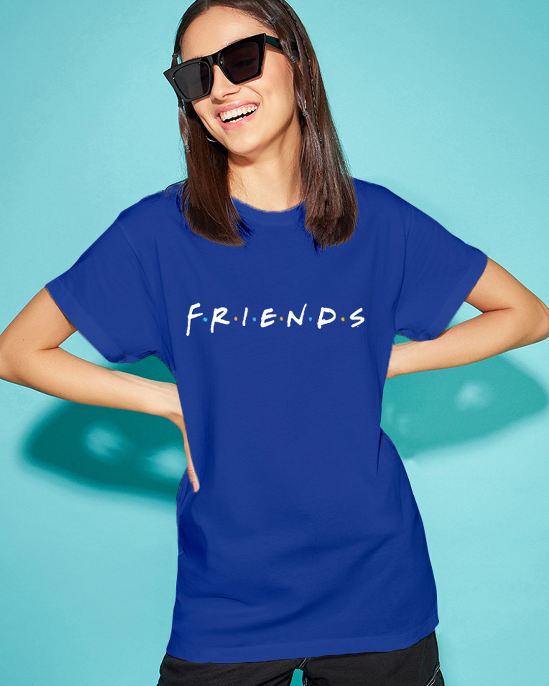 Buy Women's Blue Friends logo Graphic Printed Boyfriend T-shirt Online ...