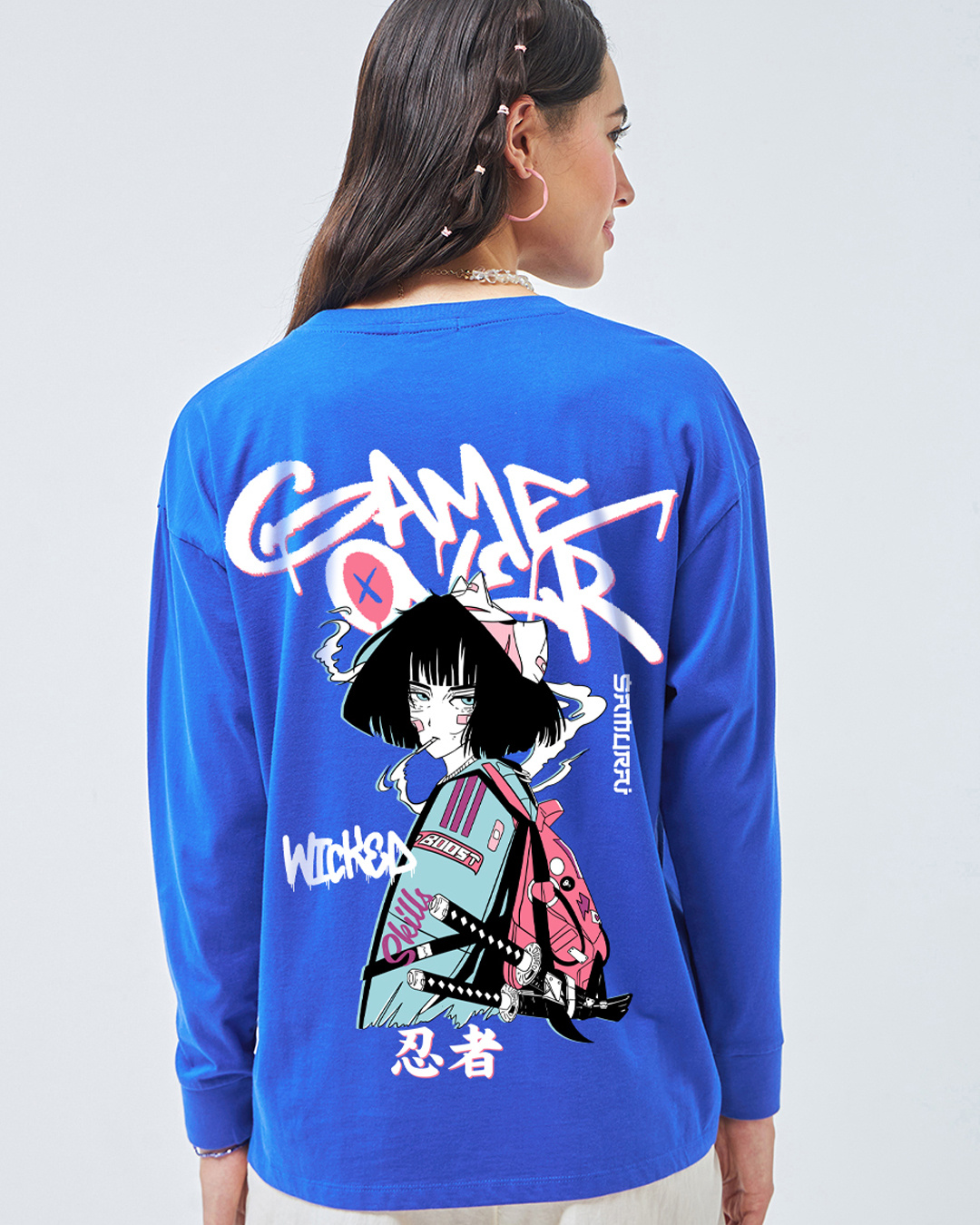 Buy Women's Blue Game Over Graphic Printed Oversized T-shirt Online at ...