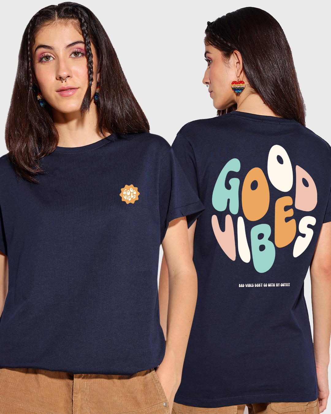 Buy Women's Blue Good Vibes Typography Boyfriend T-shirt Online at Bewakoof