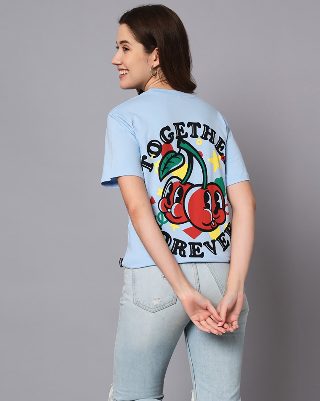 Buy Women's Blue Graphic Printed Oversized T-shirt Online at Bewakoof