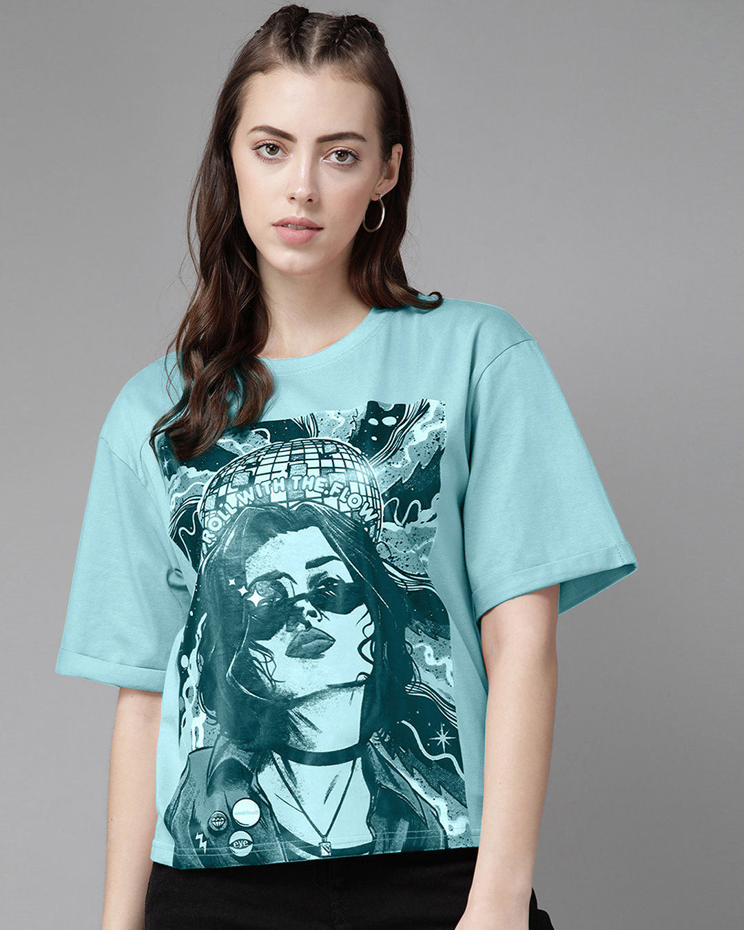Buy Women's Blue Graphic Printed Oversized T-shirt Online at Bewakoof